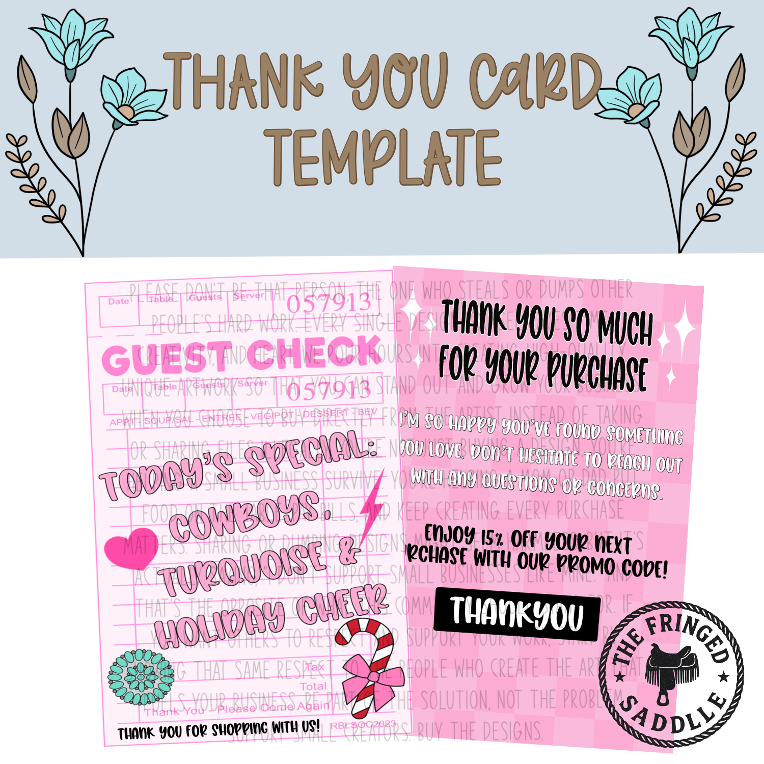 Guest check thank you card template – The Fringed Saddle, LLC