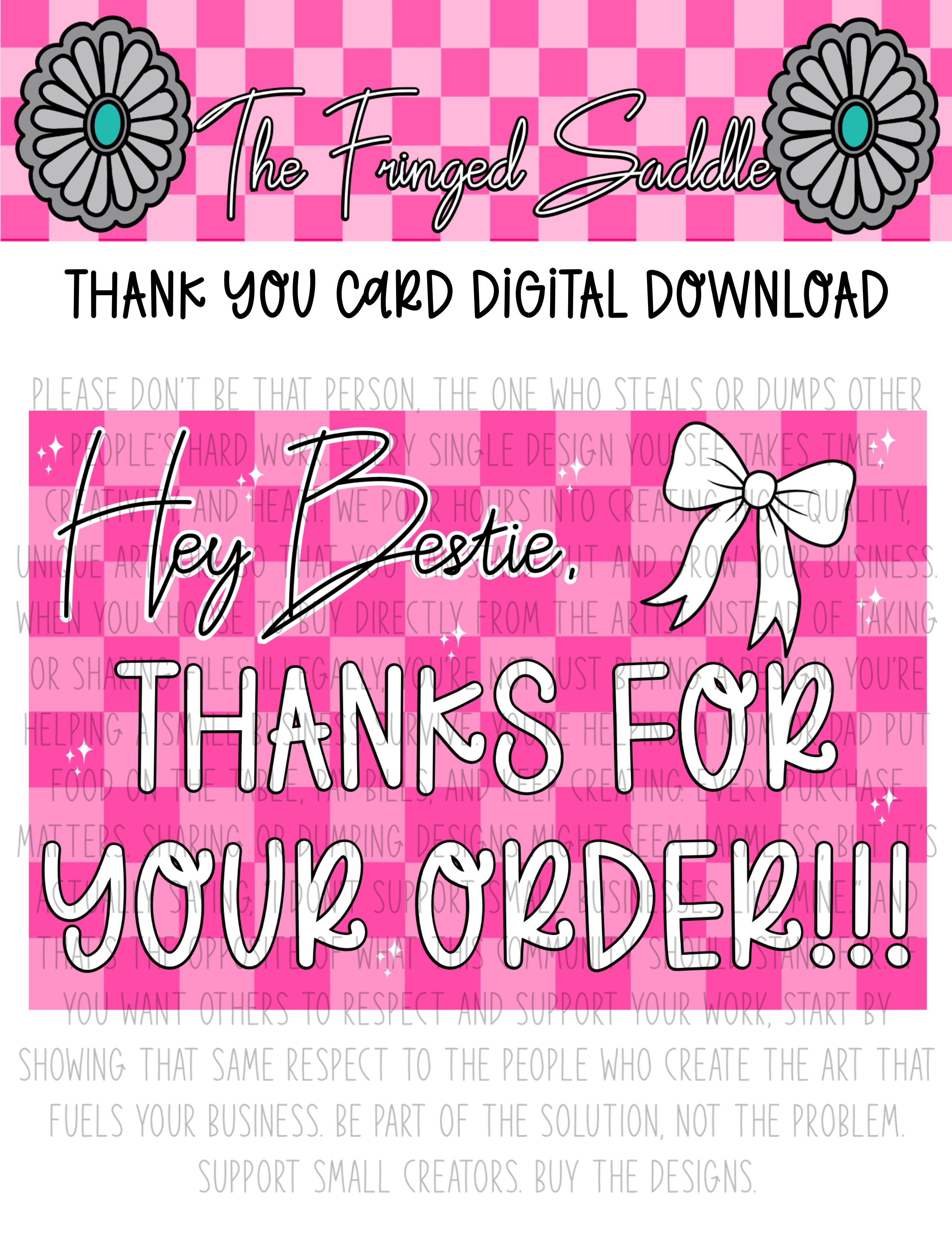 Hey bestie thank you card digital – The Fringed Saddle, LLC
